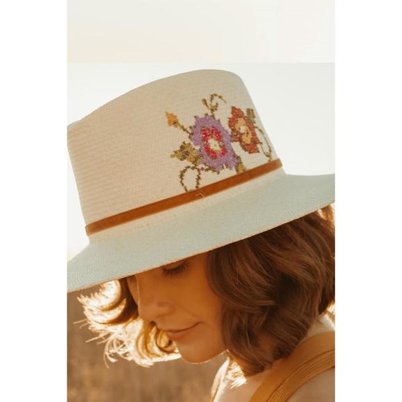 Freya | Accessories | New Freya Floral Cross Stitch Hat In Natural ...